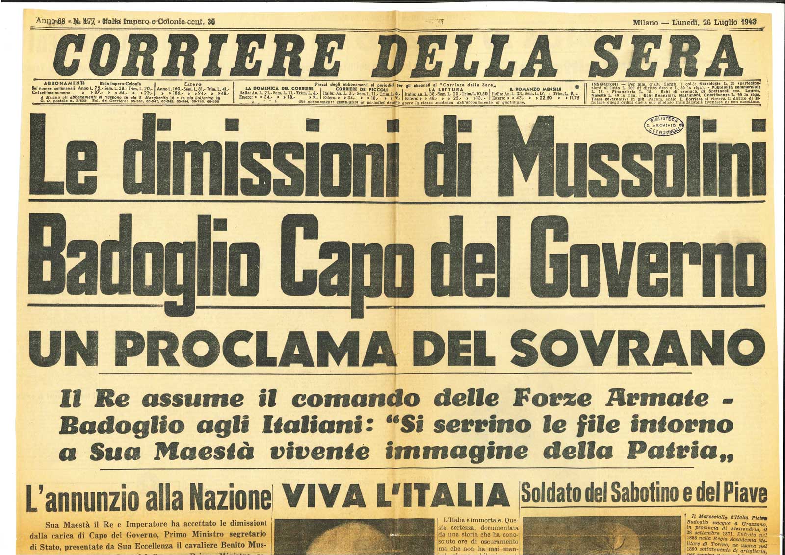 25 luglio 1943, la caduta di Mussolini e le ombre di oggi